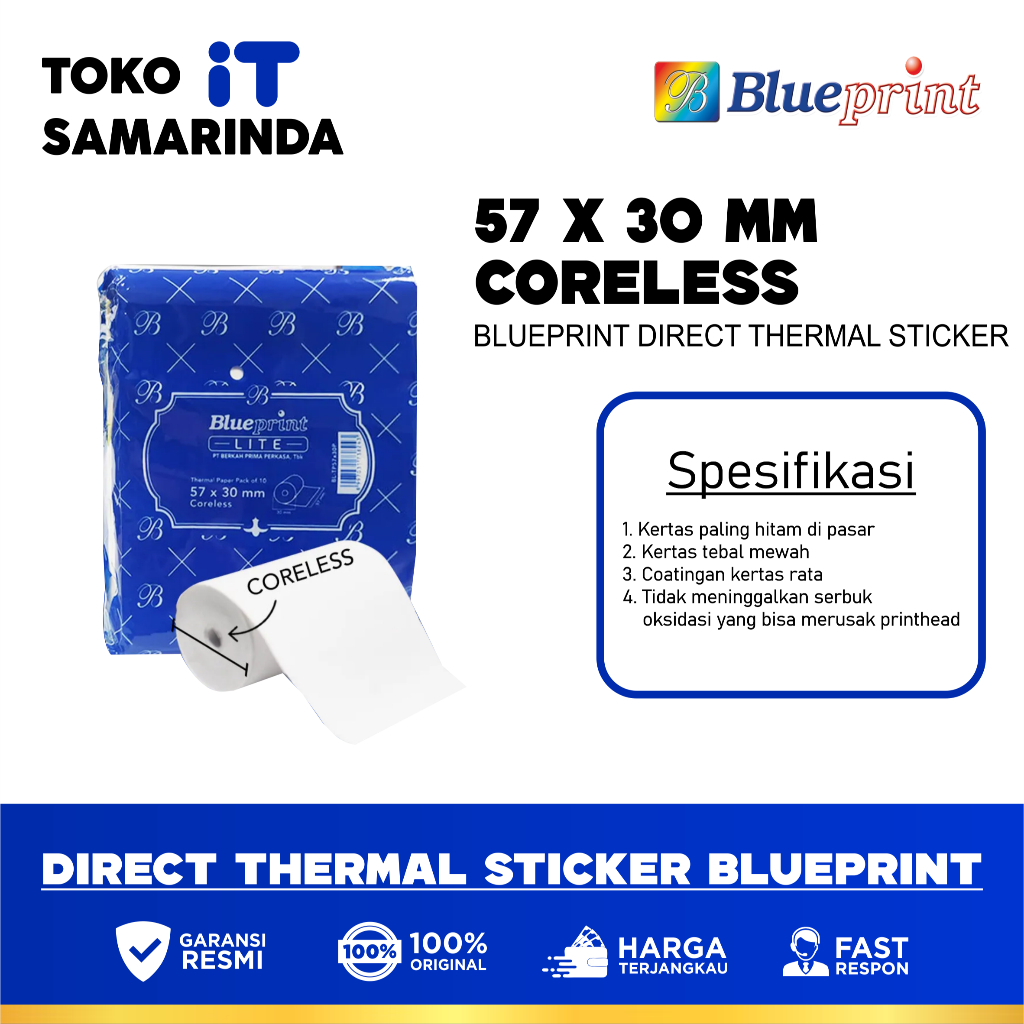 Jual Kertas Struk / Kertas Kasir / Kertas Thermal BLUEPRINT Lite 57x30 ...