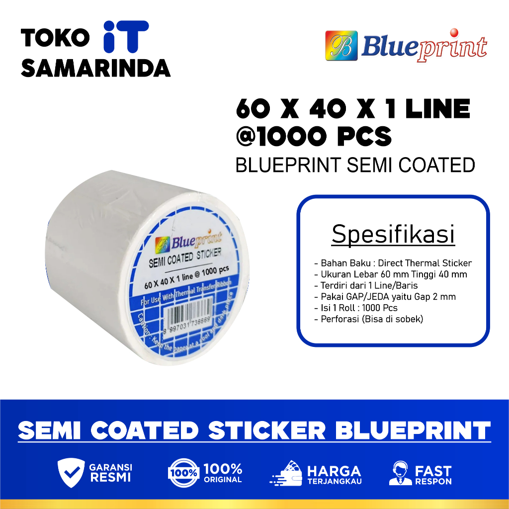 Jual Sticker label Barcode 60x40x1 Line Semi Coated BLUEPRINT isi ...