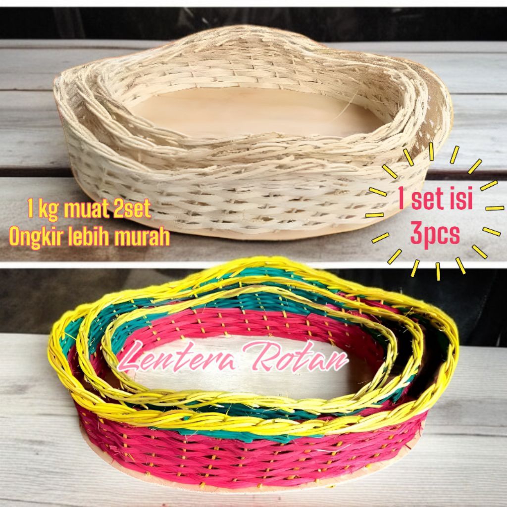 Jual Keranjang Parsel rotan ombak tanpa tangkai 1 set isi 3pcs || bisa ...