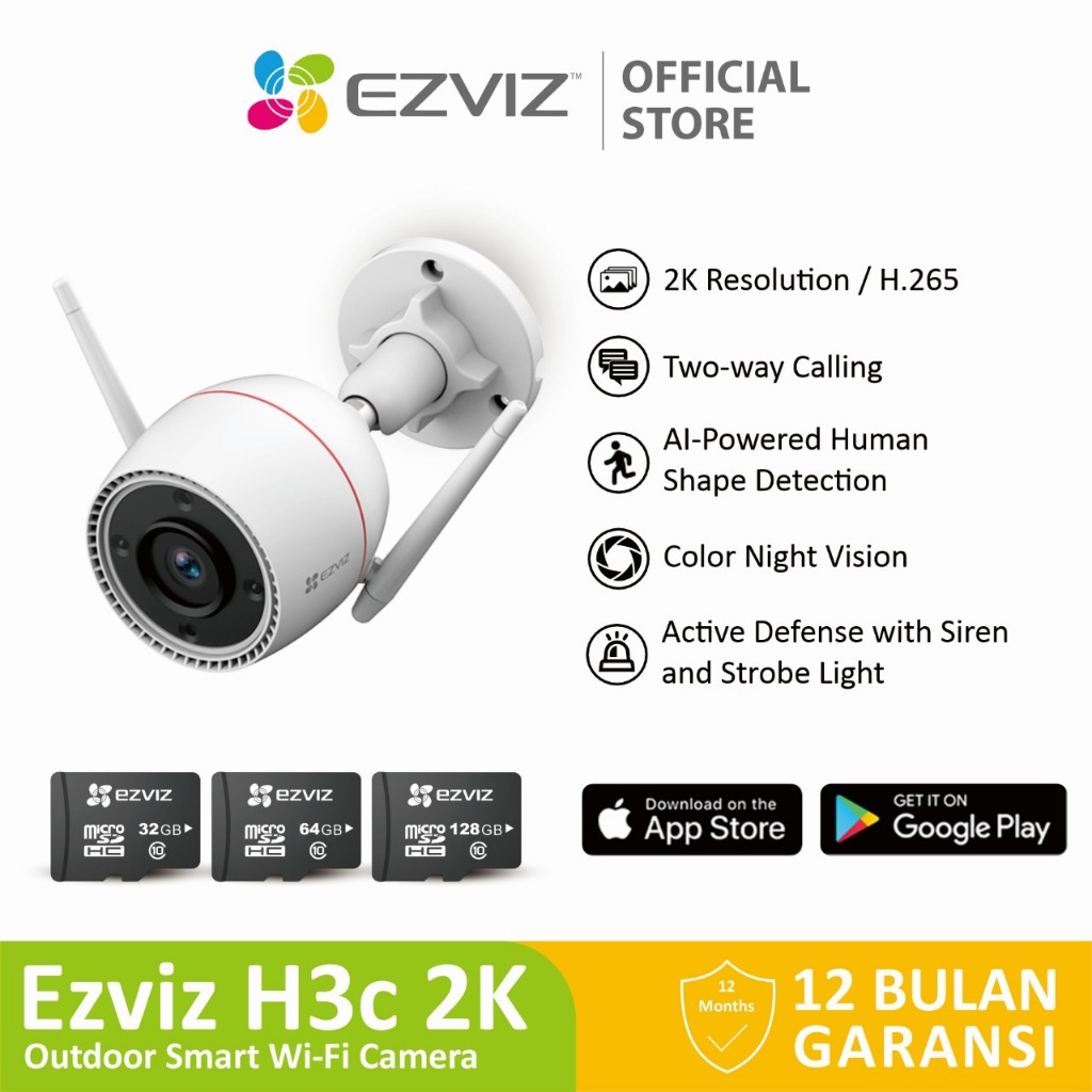 Jual Ezviz H3c 3MP 2K Wi-Fi Smart Home Camera CCTV Outdoor w/SD Card 32 ...