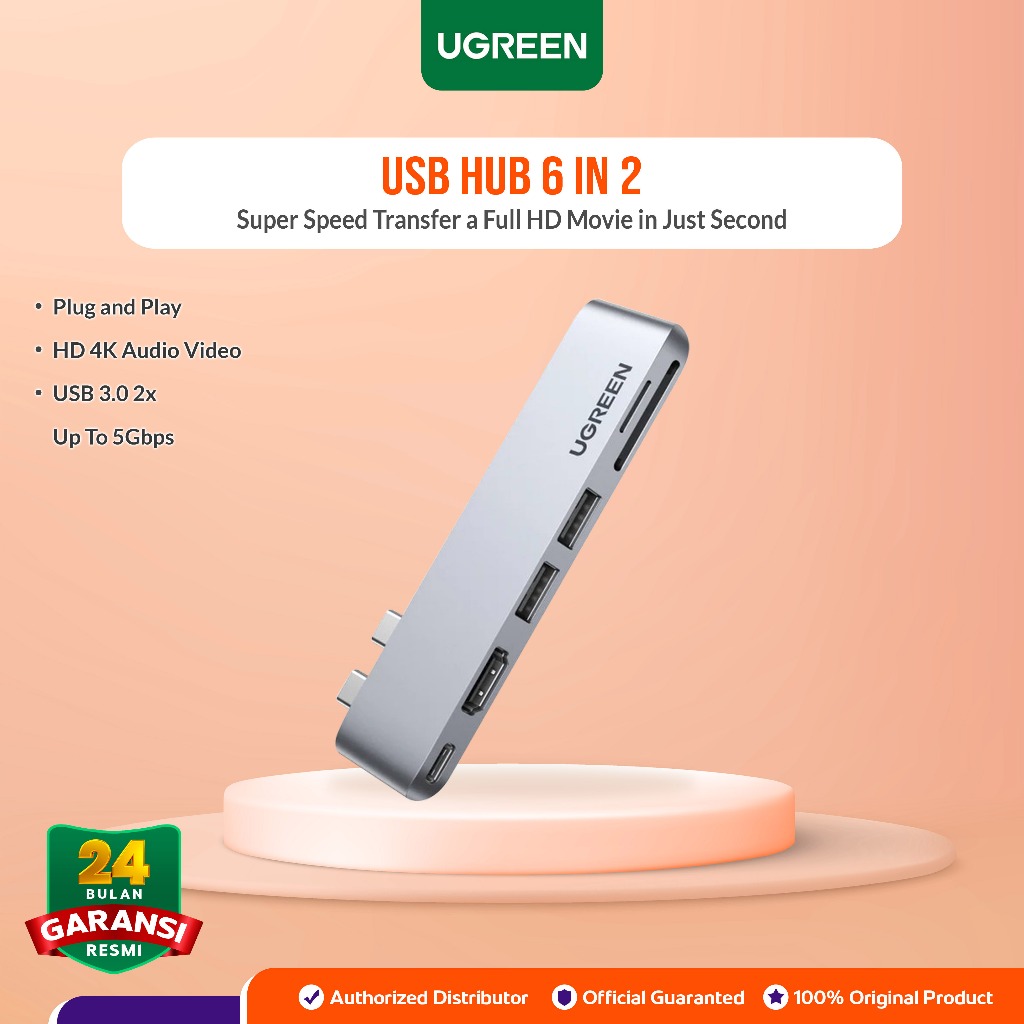 Jual UGREEN 80856 HUB Thunderbolt 6 in 2 Dual Type C to HDMI 4K 30HZ 2 ...