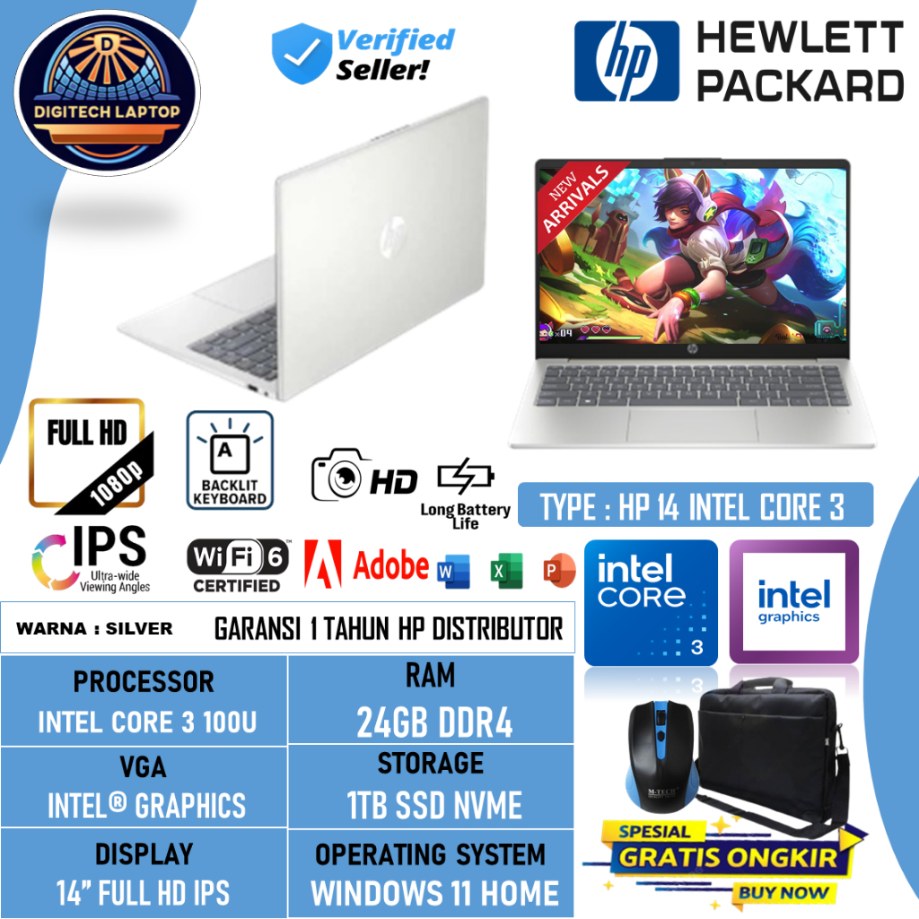 Jual TERBARU Laptop HP 14 Intel Core 3 100U RAM 16GB 1TB SSD 14 Inch ...