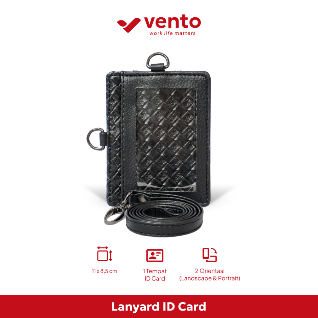 Jual Vento Lanyard ID Card Hitam Leather Aksesori Kantor Name Tag Pria ...