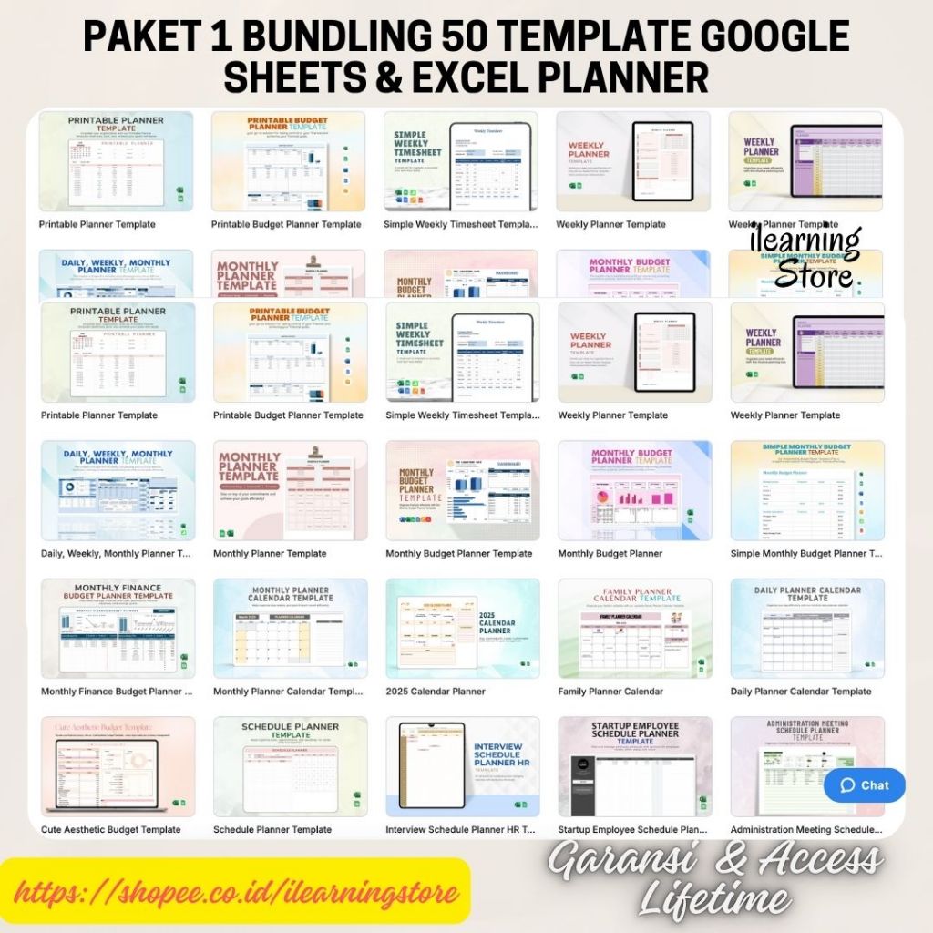 Jual [PS50] Paket 1 Bundling 50 Template Planner G-Sheets & Excel | Shopee Indonesia