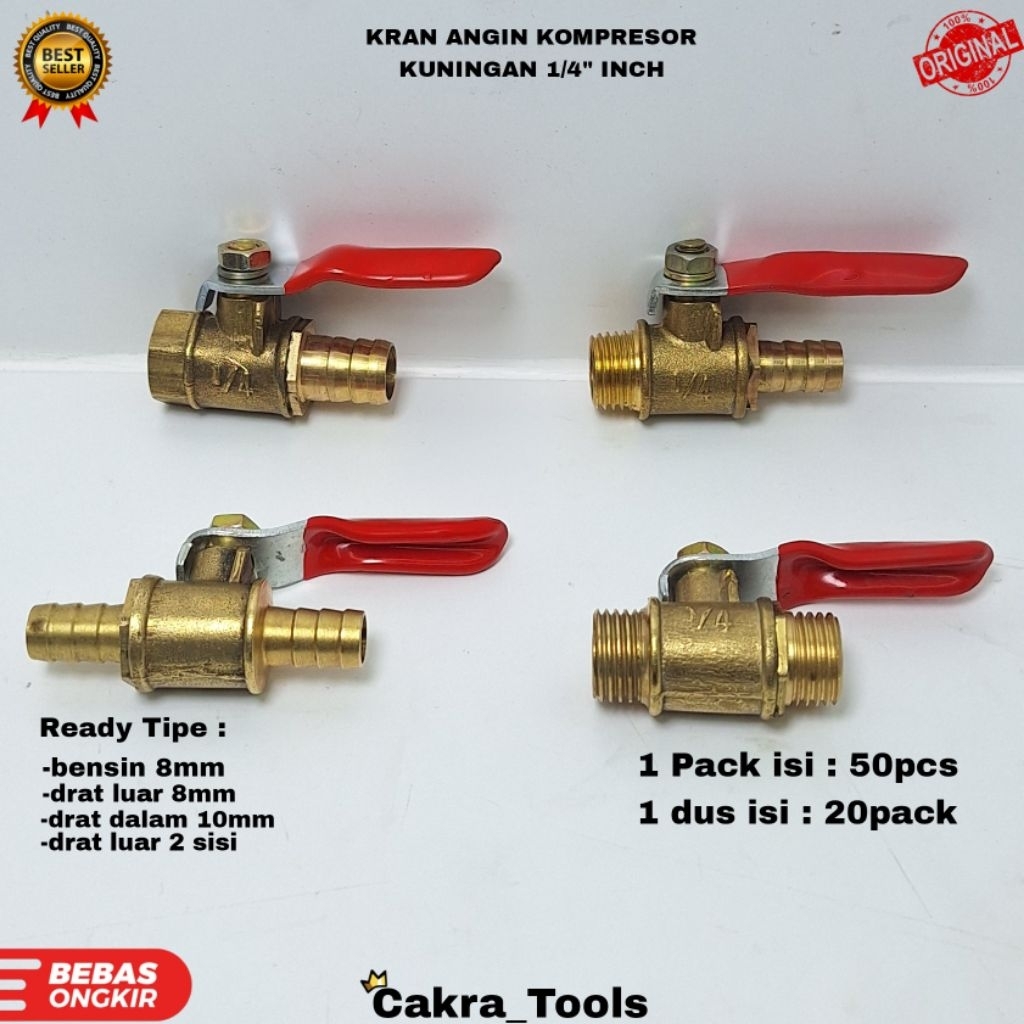 Jual KRAN ANGIN KOMPRESOR KUNINGAN 1/4" INCH / STOP KRAN KOMPRESOR ...