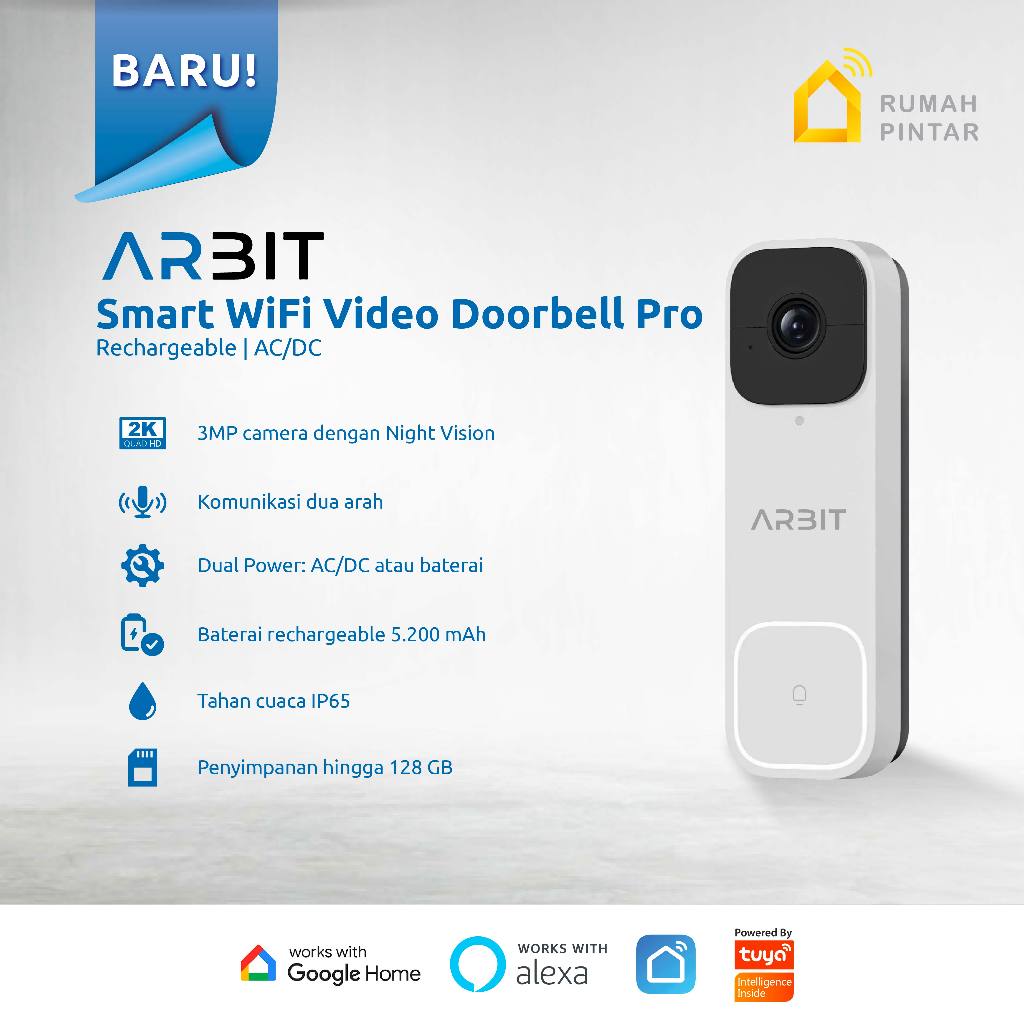 Jual ARBIT WiFi Video Doorbell Pintar Waterproof Tahan Air IP65 3MP ...