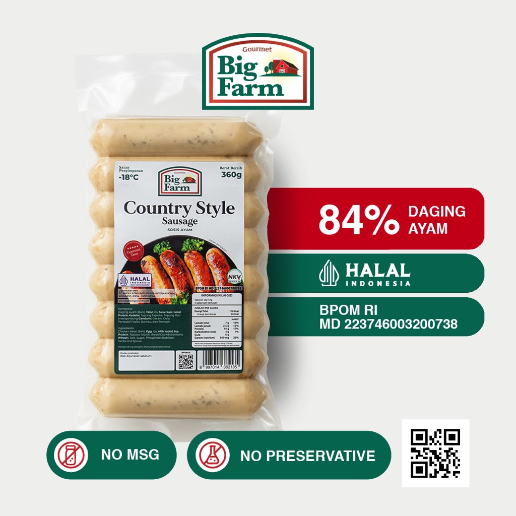 Jual Big Farm Country Style Sausage Chicken 360gr (10 pcs) - Sosis Ayam ...