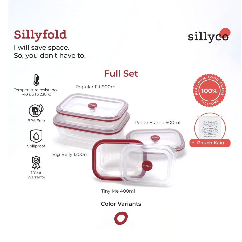 Jual Sillyco-Sillyfold Rectangle Full Set-100% Platinum Food Grade Silicone Foldable Lunch Box ...