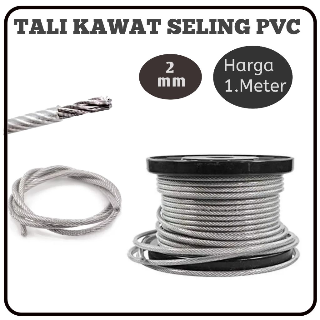 Jual Kawat Seling Baja Pvc 2 mm Wire Rope Tali Sling Galvanis Lapis Plastik | Shopee Indonesia