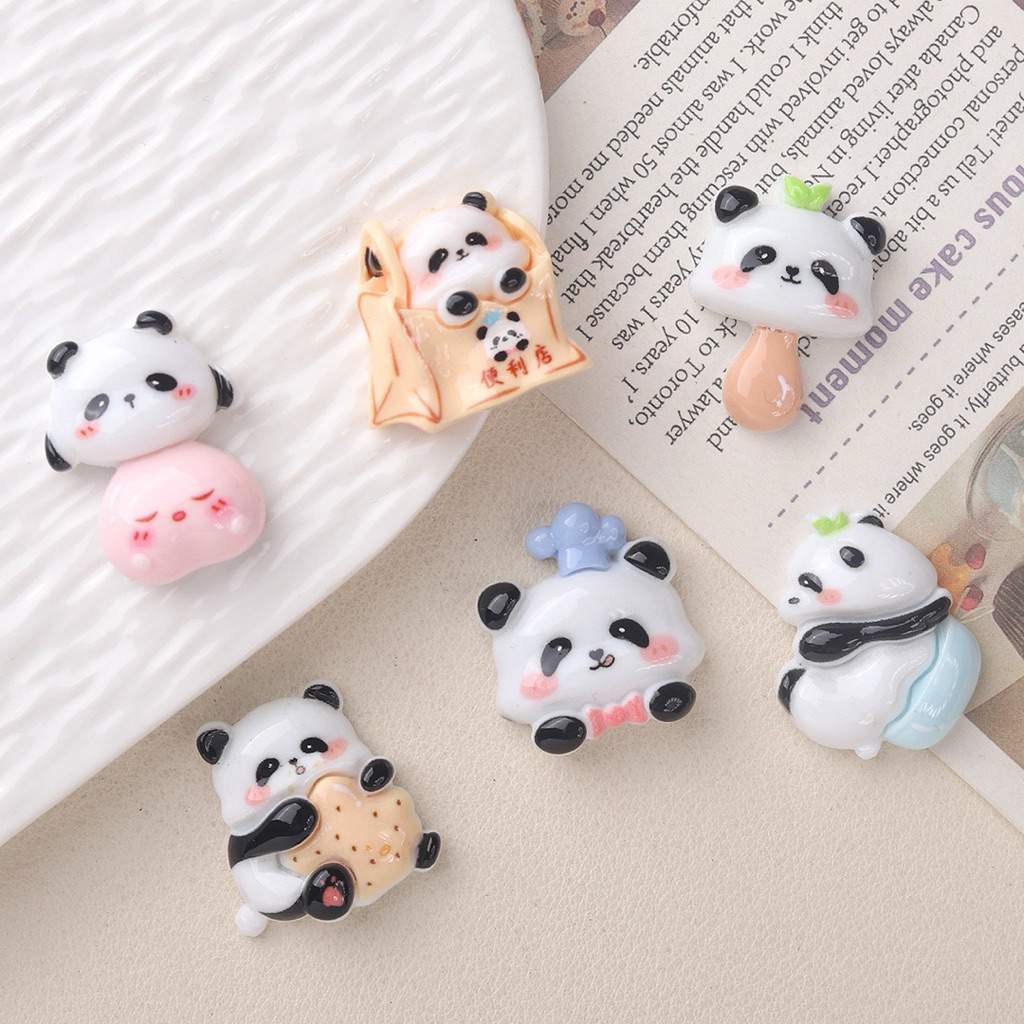 Jual AA238 1Set (6Pcs) Resin Clay DIY Glossy (No Lubang) Karakter Panda ...