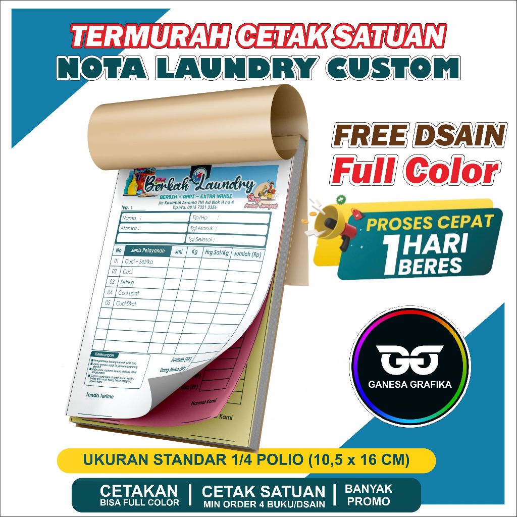 Jual nota laundry custom nama nota laundry 2 rangkap nota laundry 3 ...