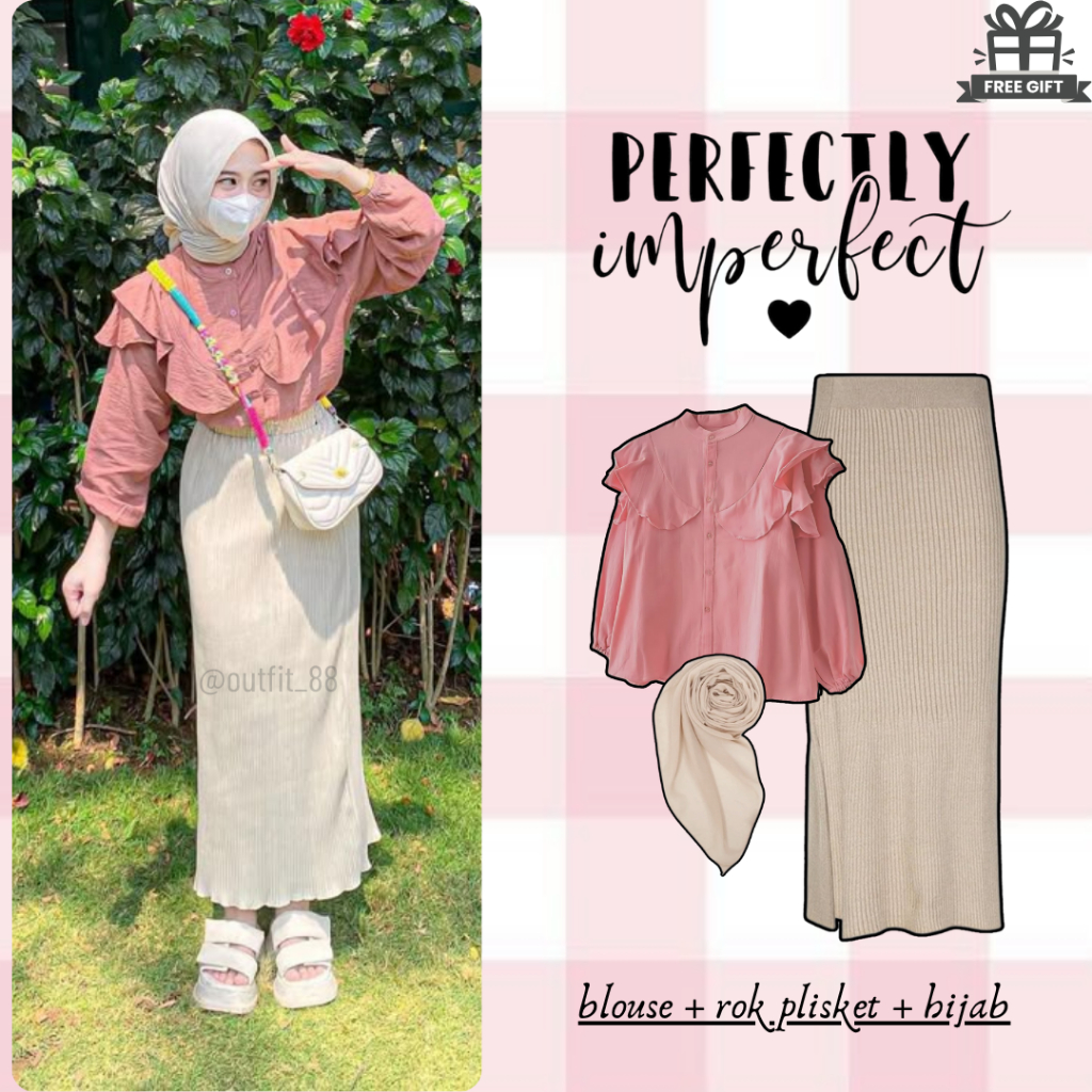 Jual One Set Remaja Hijab ( Blouse Ruffle + Rok Span Plisket + Bella ...
