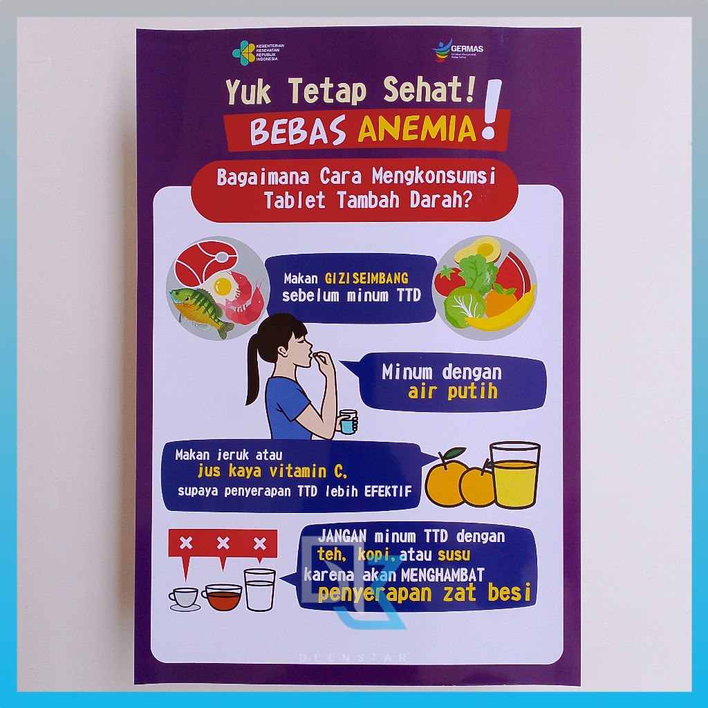 Jual Poster Yuk Tetap Sehat Bebas Anemia, Edukasi Anemia, Poster ...