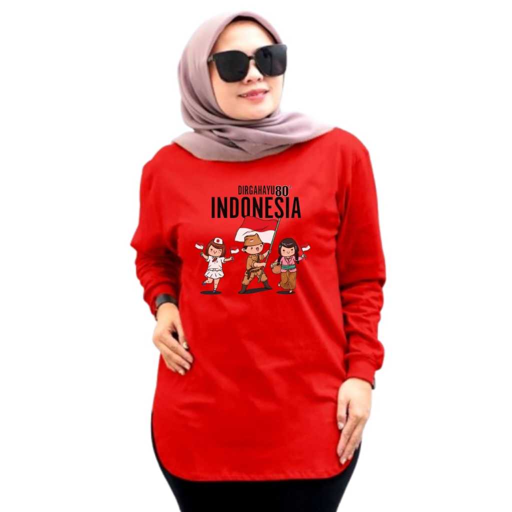 Jual Kaos Wanita Lengan Panjang Oval Gambar Kemerdekaan Hut RI 80 TH 2025 Bisa Buat Seragaman ...