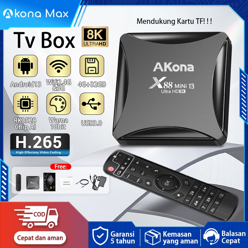 Jual Akona Android TV Box 8K UHD Android 13 OS Set Top Box Stb Android Tv Ram 4Gb Rom 32Gb WiFi2 ...