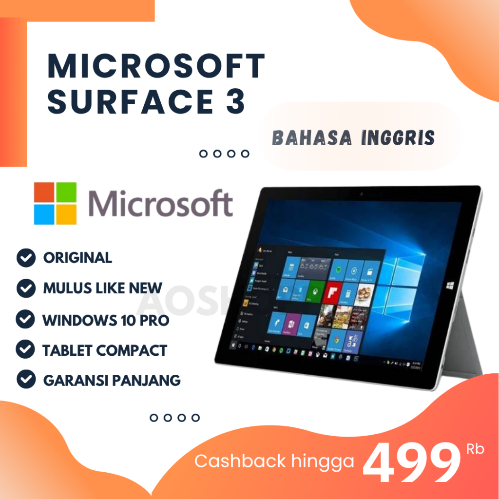 Jual TABLET WINDOW Microsoft Surface 3 RAM 4GB 64GB SEKEN ORIGNAL ...