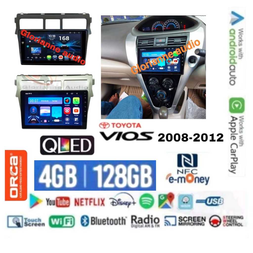 Jual Paket Head Unit Android ORCA standart NFC QLED Toyota Vios Gen 2 ...