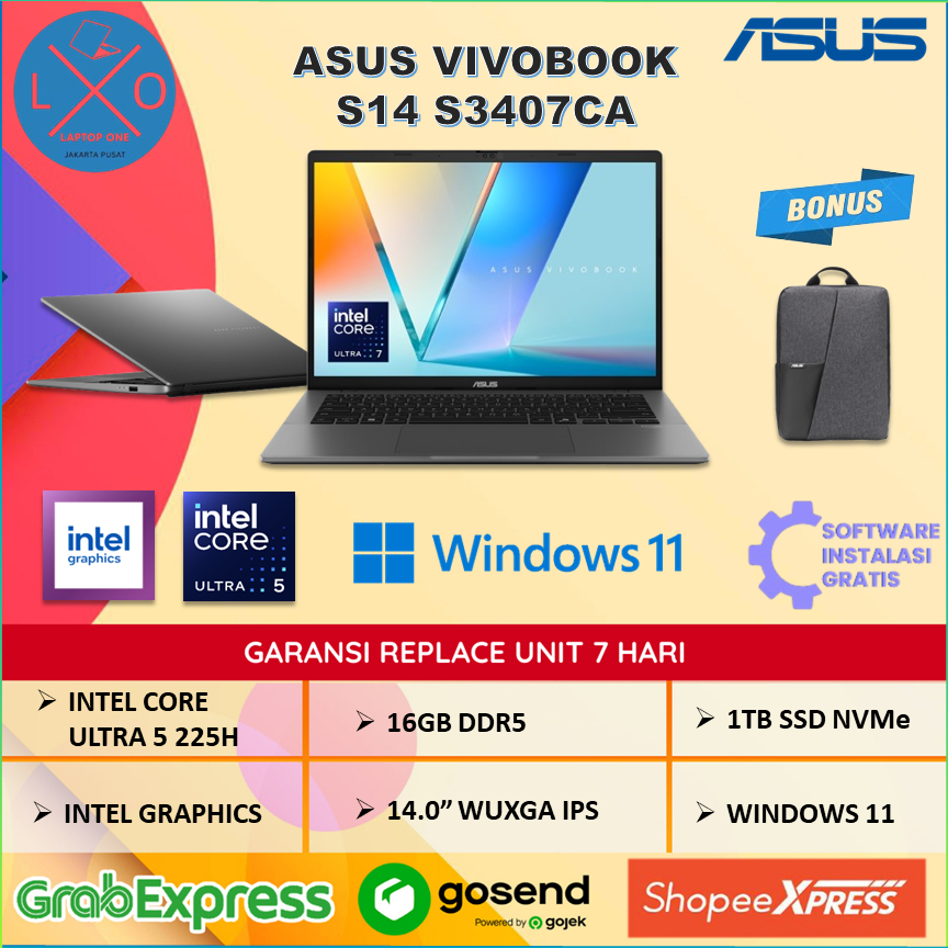 Jual Laptop Asus Vivobook S14 S3407CA Ultra 5 225H 16GB 1TB 14.0" WUXGA ...