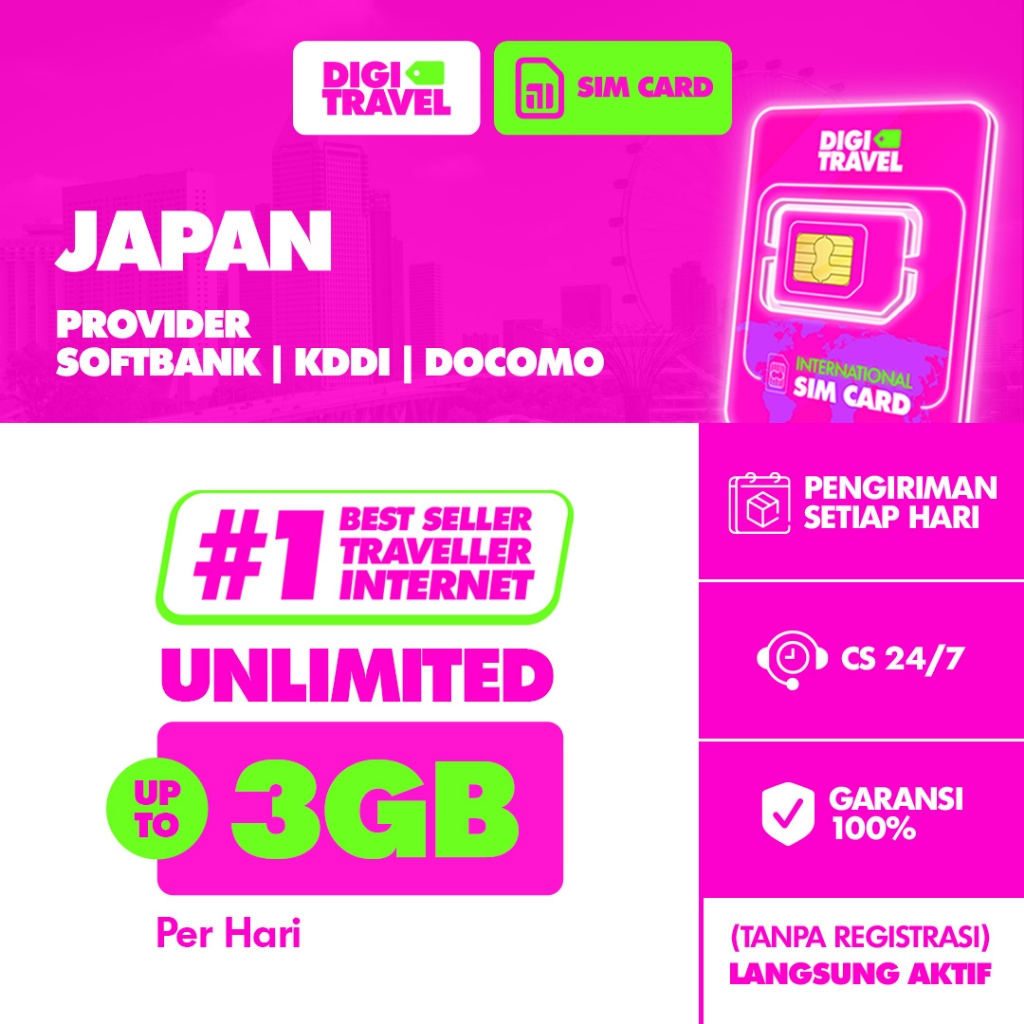 Jual DIGITRAVEL SIM Card Jepang Japan Softbank Unlimited Internet Roaming Langsung Aktif ...