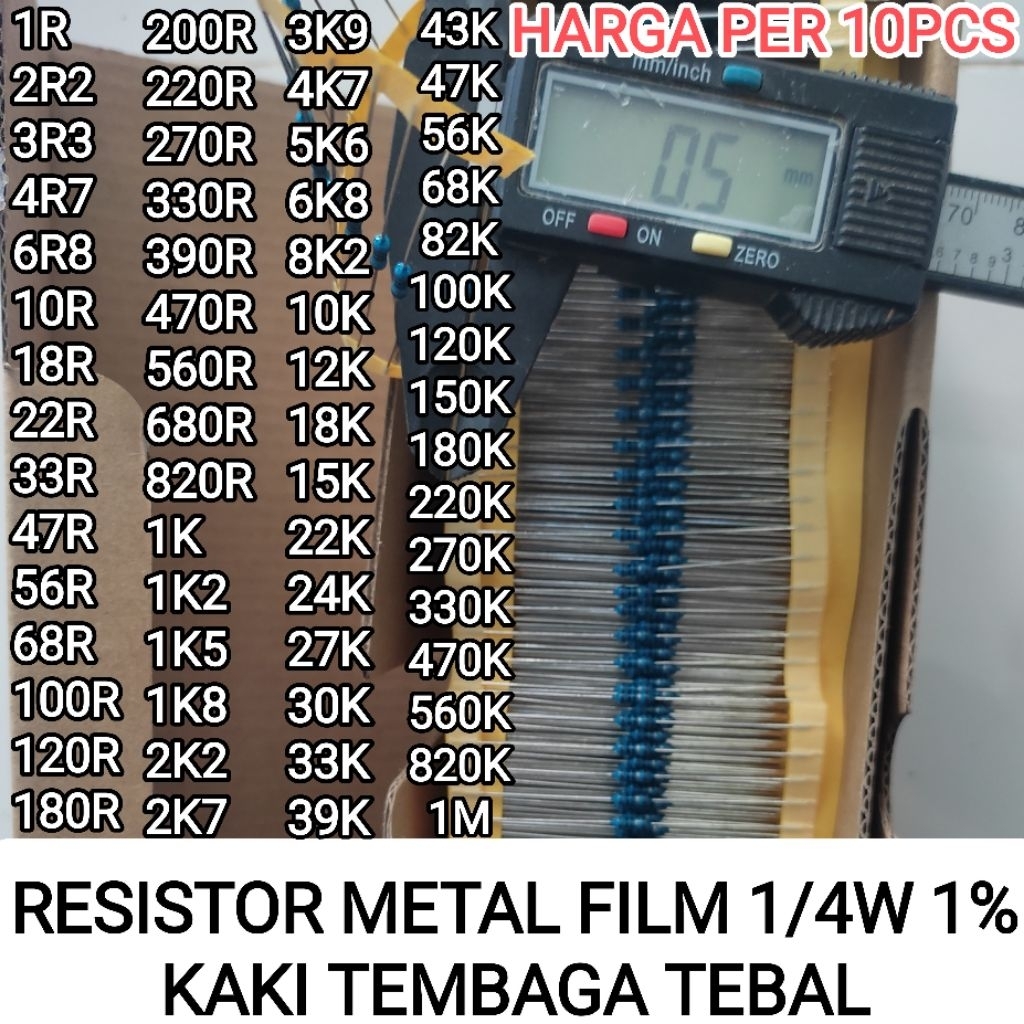 Jual 10pcs RESISTOR METAL FILM TAIWAN 1/4W 1% 1R 10R 22R 33R 47R 100R 220R 330R 470R 560R 680R ...