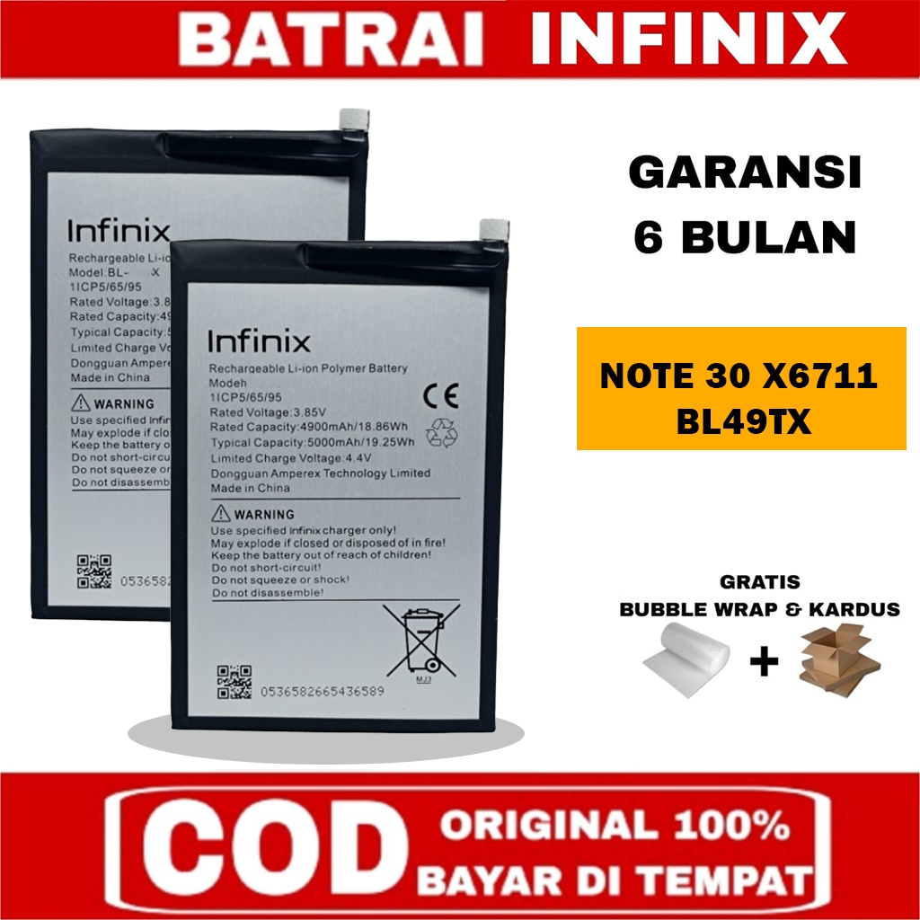 Jual BATRAY BATERAI BATRE INFINIX NOTE 30 X6711 BL49TX ORIGINAL ...