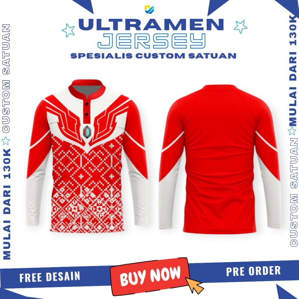 Jual Koko Ultramen warna merah lengan panjang bahan Dryfit tersedia ...