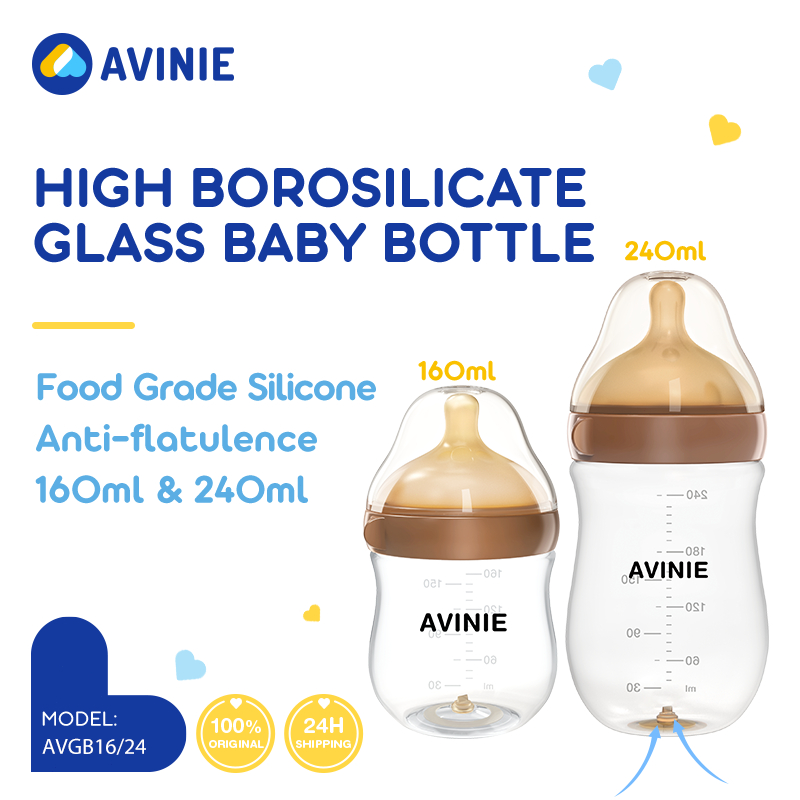 Jual AVINIE Dot Bayi Botol Susu Kaca Anti Kolik Botol 160ml BPA Free Wide Neck Botol Susu Bayi ...