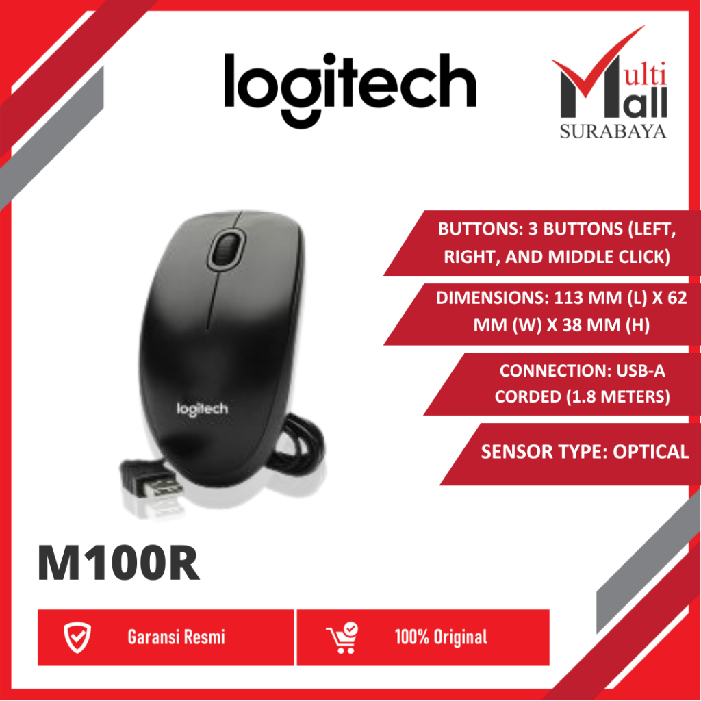 Jual LOGITECH OPT M100R USB BOX BLACK MOUSE | Shopee Indonesia