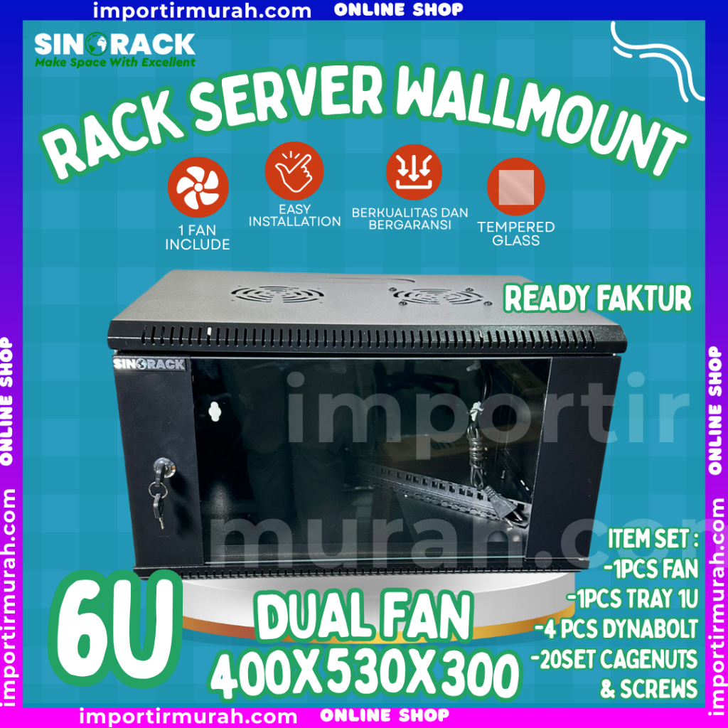 Jual WALLMOUNT 6U DUAL FAN RACK SERVER Kabinet Single Glass Door ...