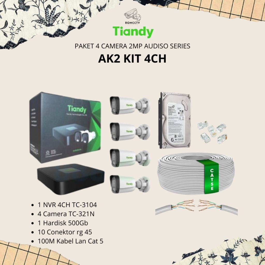 Jual PAKET KOMPLIT 4CH IP CAMERA CCTV TIANDY AK2 SERIES 2MP FULL HD AUDIO SERIES | Shopee Indonesia
