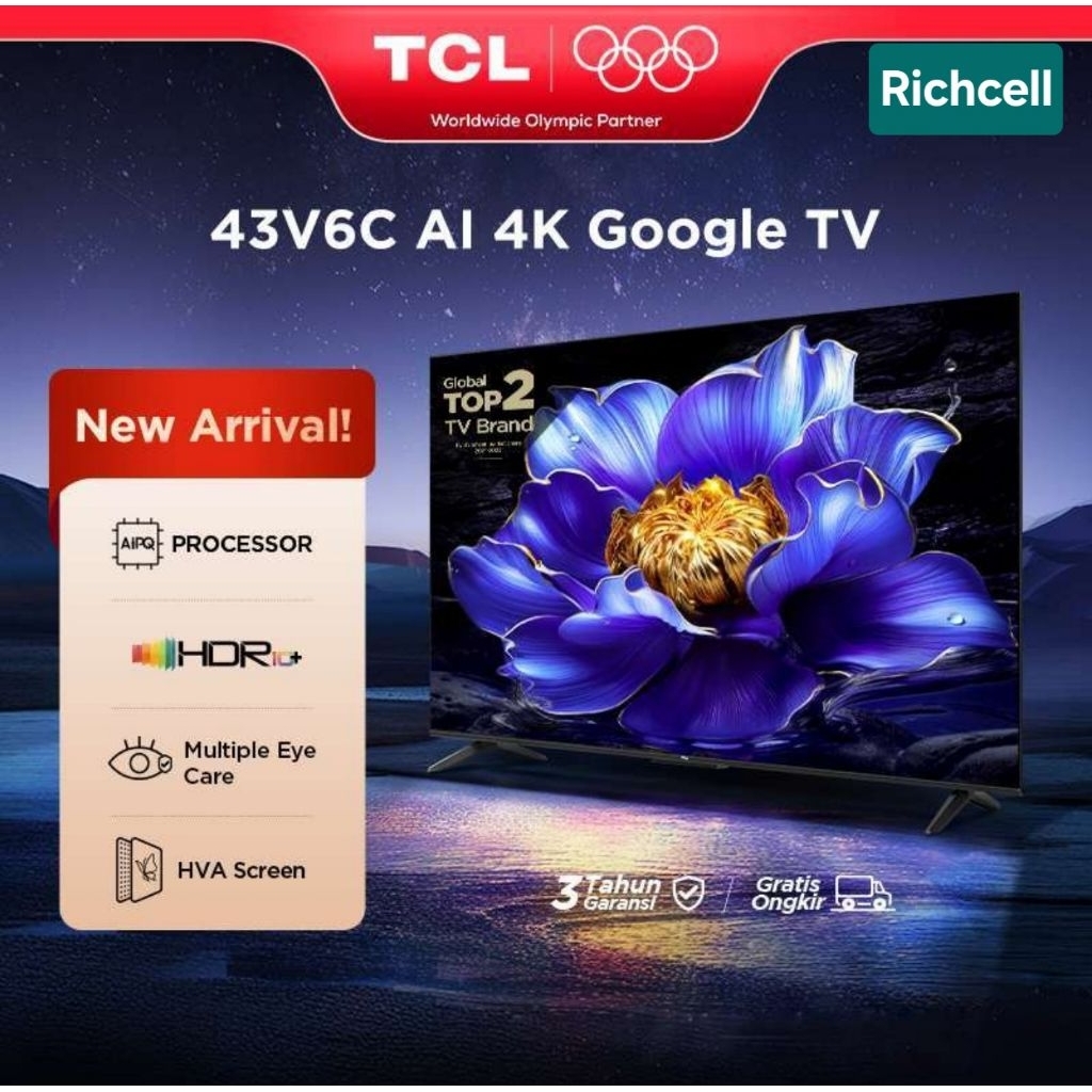 Jual TCL 43V6C - 43 inci V6C -Ai 4K Google TV Prosesor AIPQ - HDR 10 ...