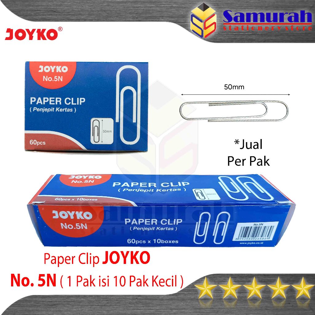 Jual Trigonal Paper Clips No 5 Joyko Per Box isi 10 pak @ 60 pcs / Clip ...