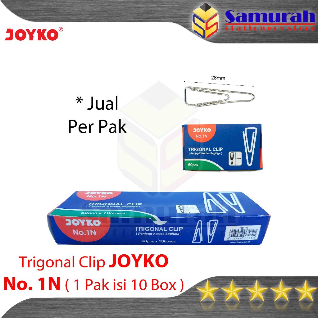 Jual Trigonal Paper Clips No 1 Joyko Per Box isi 10 pak @ 60 pcs / Clip ...