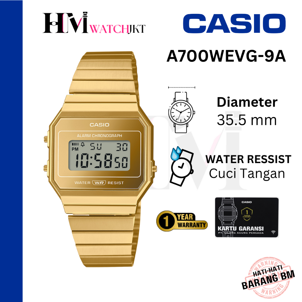 Jual CASIO A700WEVG-9ADF Jam Tangan Unisex Original Digital Antiair ...