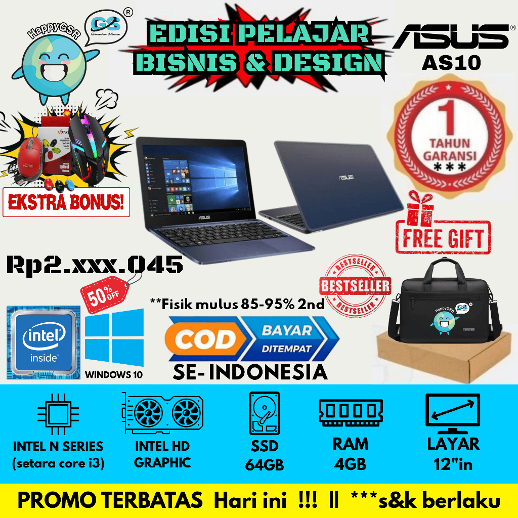 Jual Laptop ASUS AS10 12 Inch - Intel Celeron, RAM 4GB, SSD 64GB ...