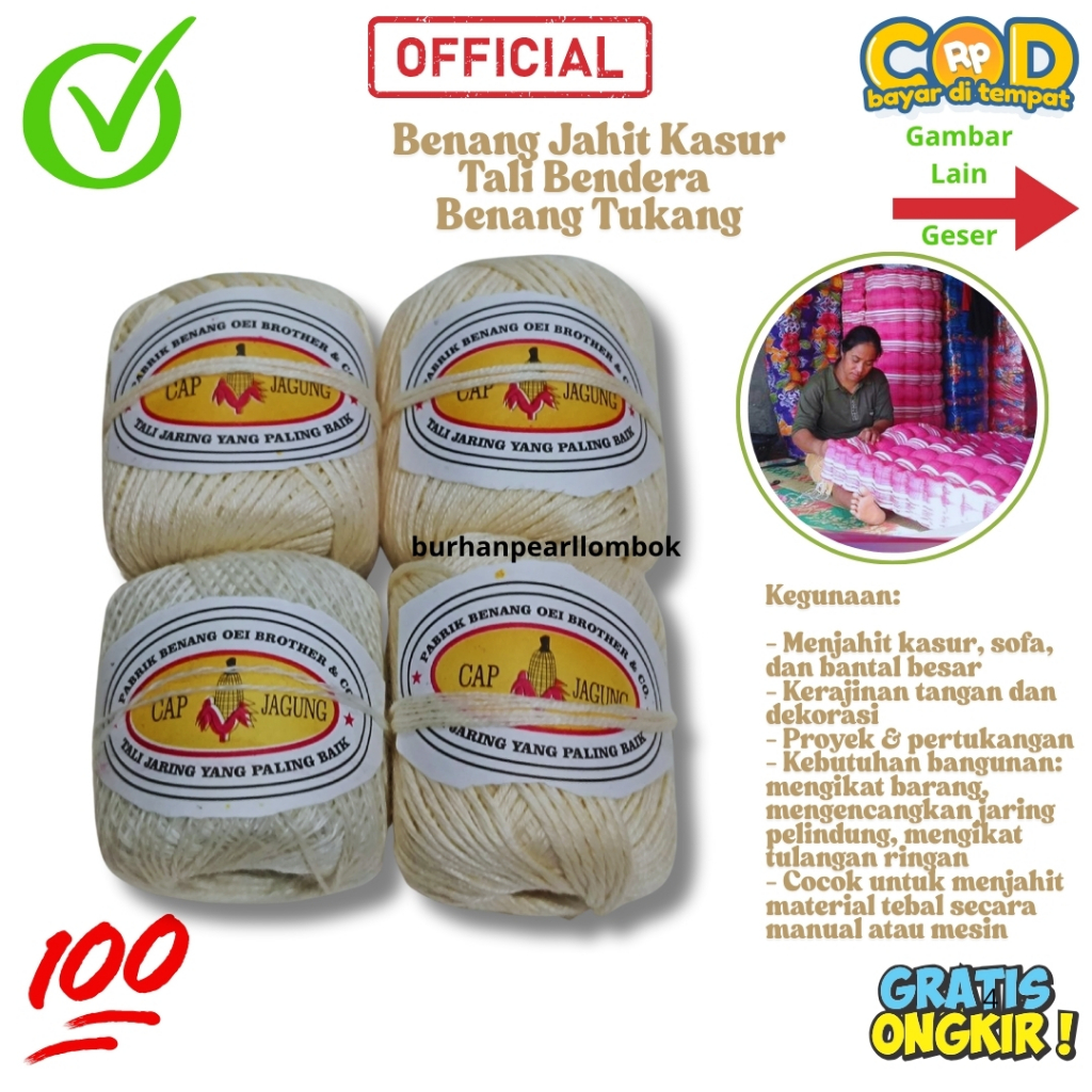 Jual Benang Bol Benang Jahit Kasur Tali Uang Benang Putih Serba Guna ...