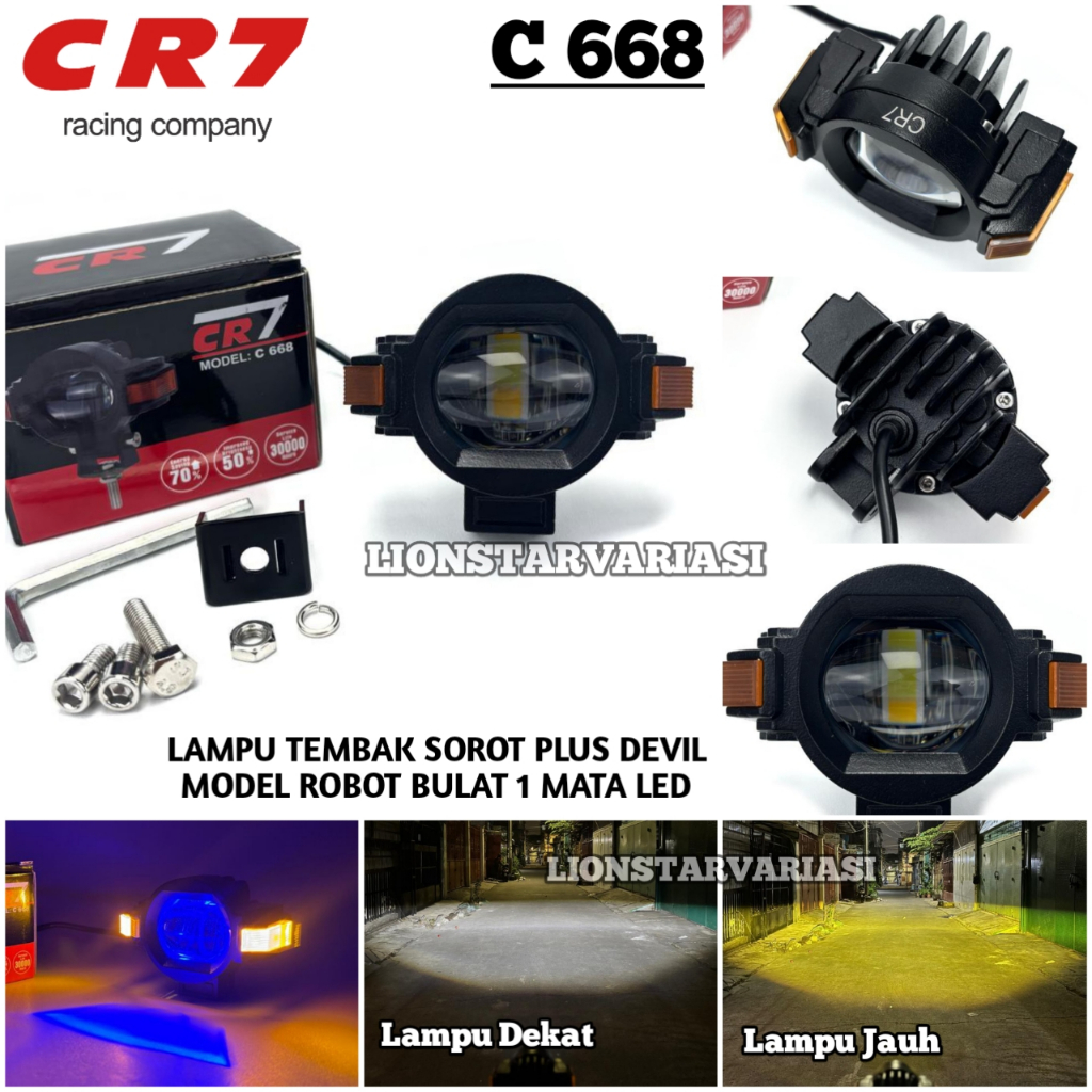 Jual CR7 C668 - Lampu Tembak Sorot 1 Mata LED Model Robot Bulat Laser D3 High Low Devil Motor ...