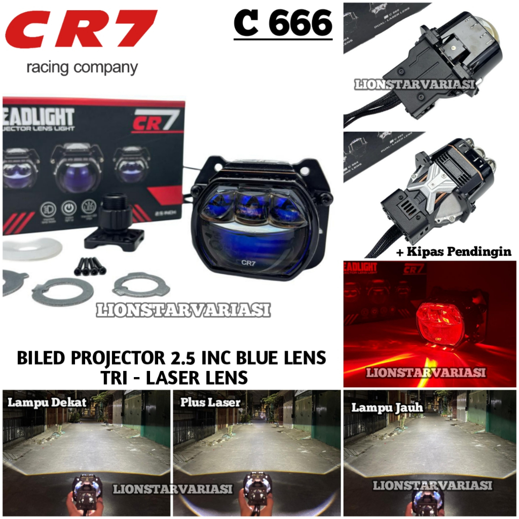Jual CR7 C666 - Biled Projector 2.5 Inc Blue Lens Plus 3 Mata Laser ...