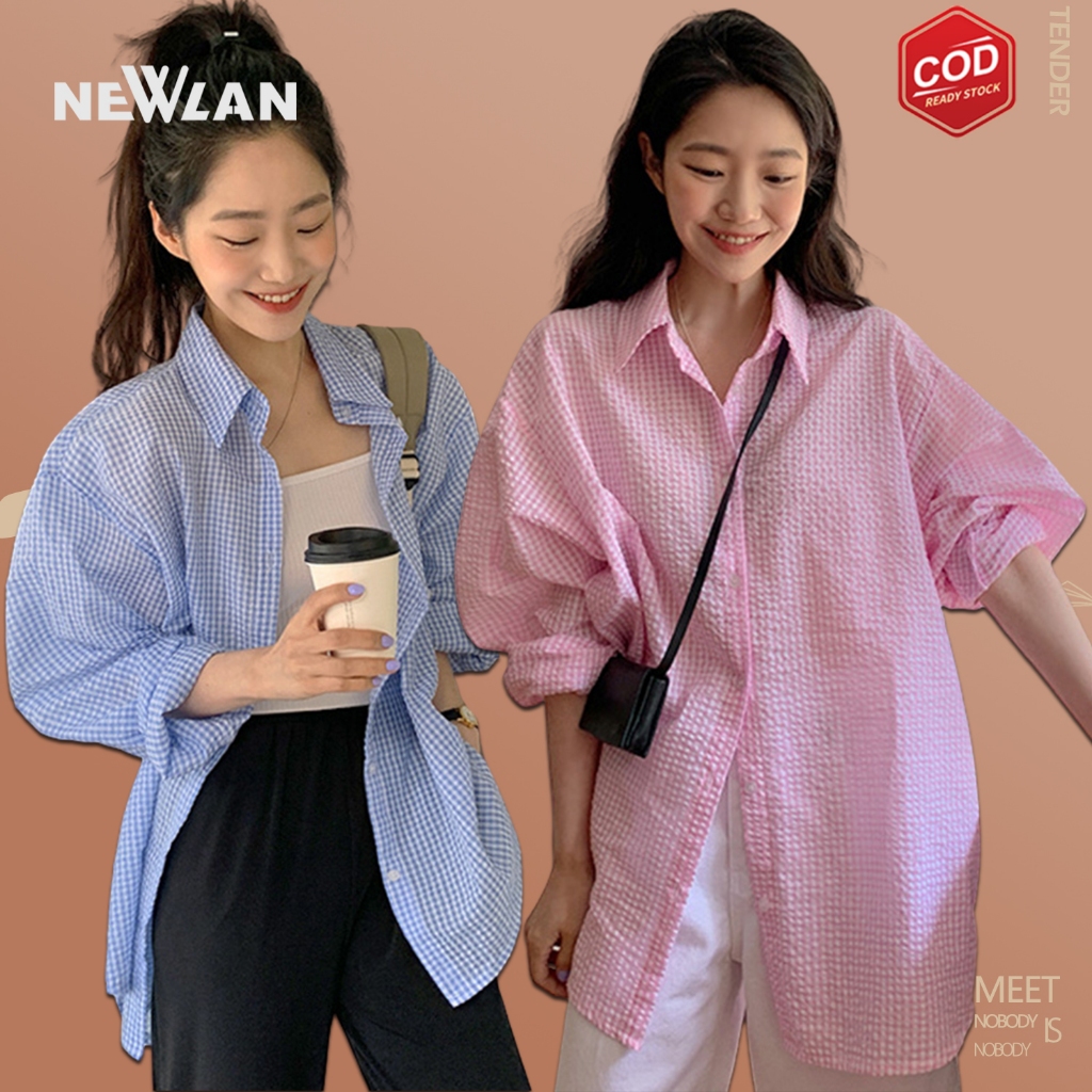 Jual Newlan CS025-2 Kemeja Stripe Blouse Atasan Wanita Tangan Lengan ...