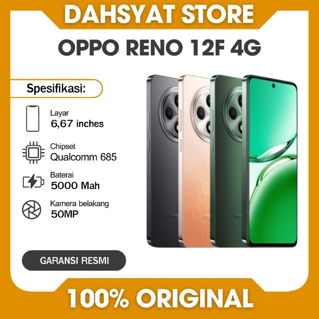 Jual Oppo Reno 12F 4G 8/256GB Chipset Snapdragon 685 4G 45W SuperVooc ...