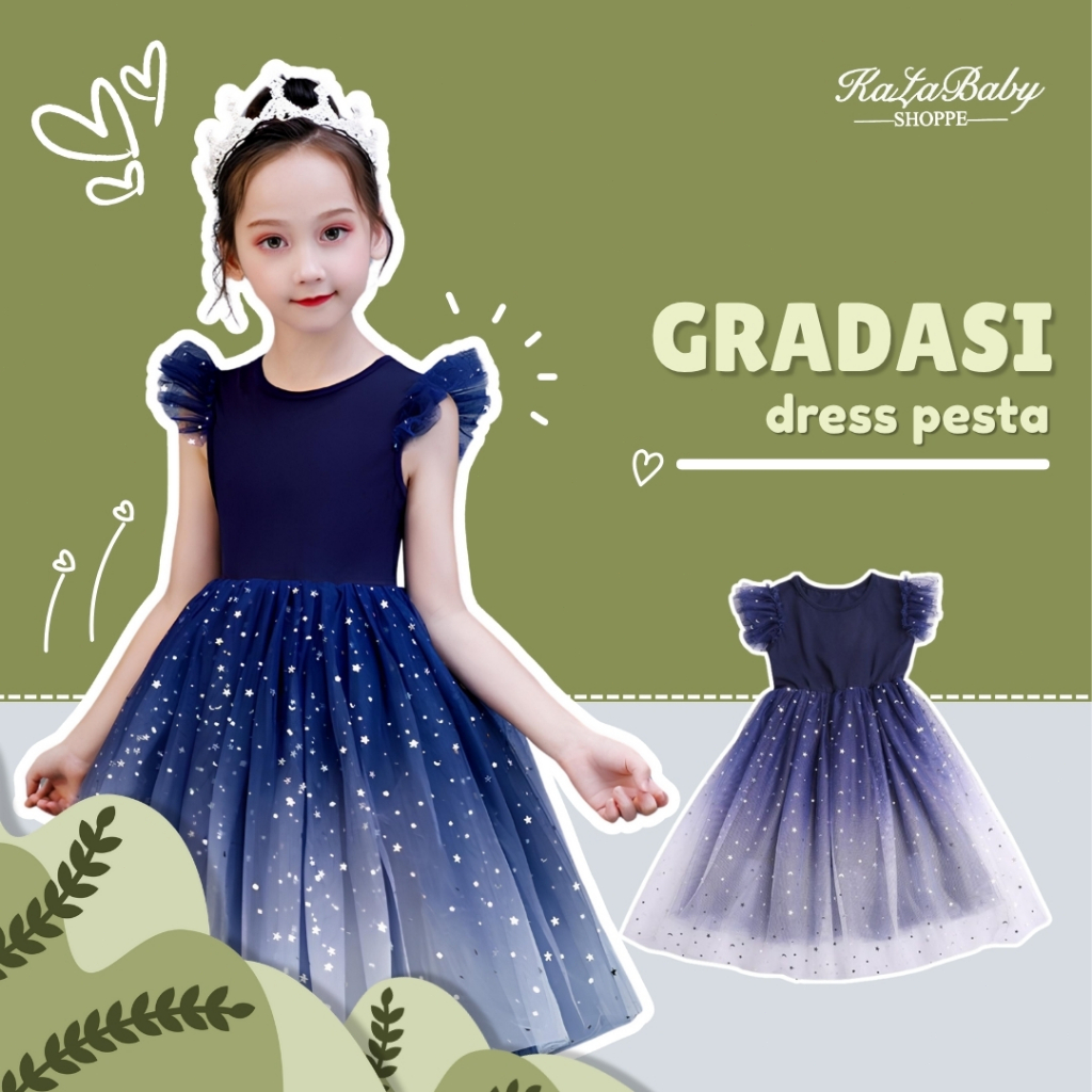 Jual KALABABY 1-9 Tahun Dress Gradasi Navy Gaun Anak Perempuan Terbaru ...