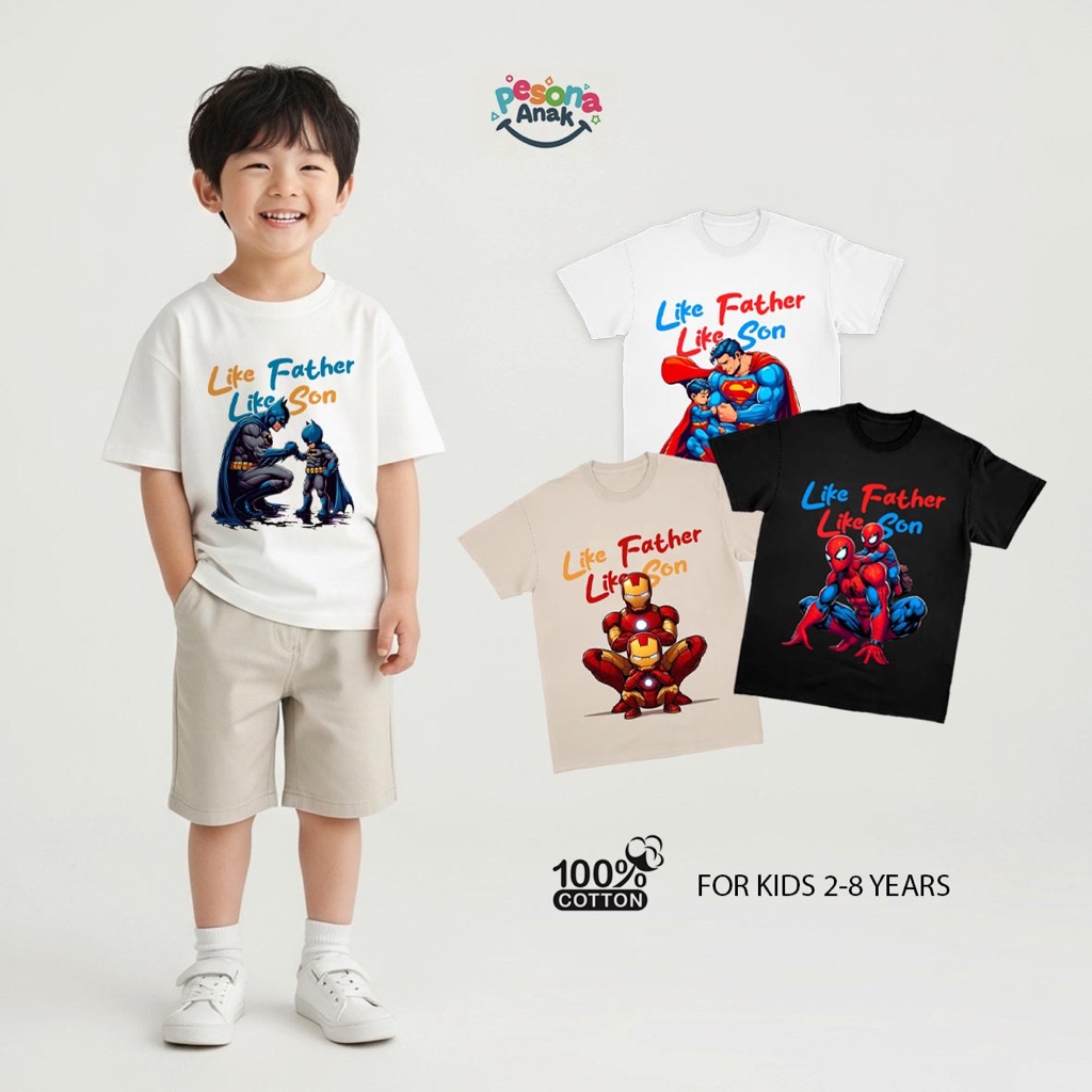 Jual Kaos Anak Like Father Like Son 100% Cotton untuk usia 1-8 Tahun ...