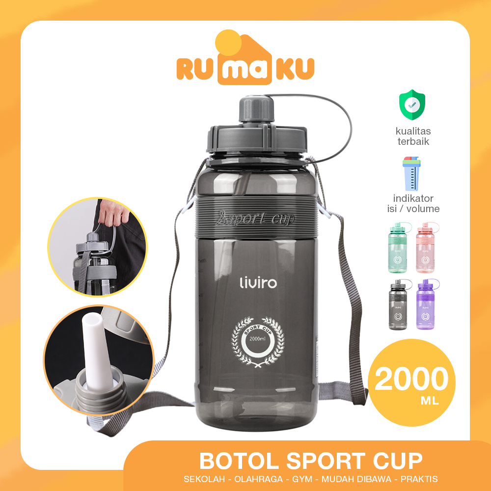 Jual RMK Botol Minum Bening 2 Liter Besar Botol Air Anak Jumbo Premium dengan Sedotan dan Tali ...