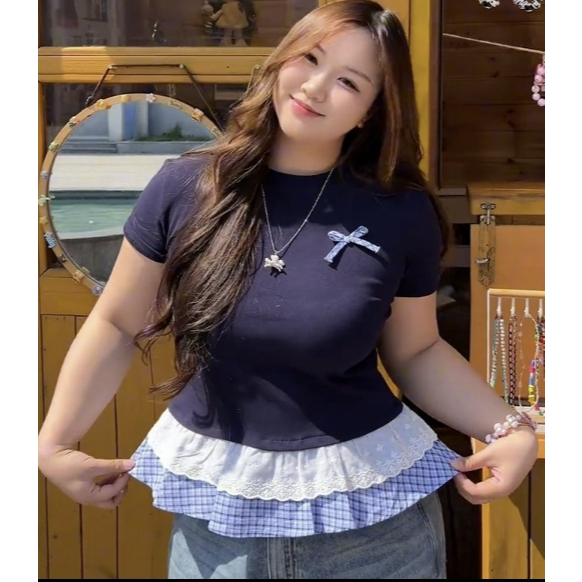 Jual Kaos blouse Korea cute Big size --- Juwon T-shirt | Shopee Indonesia