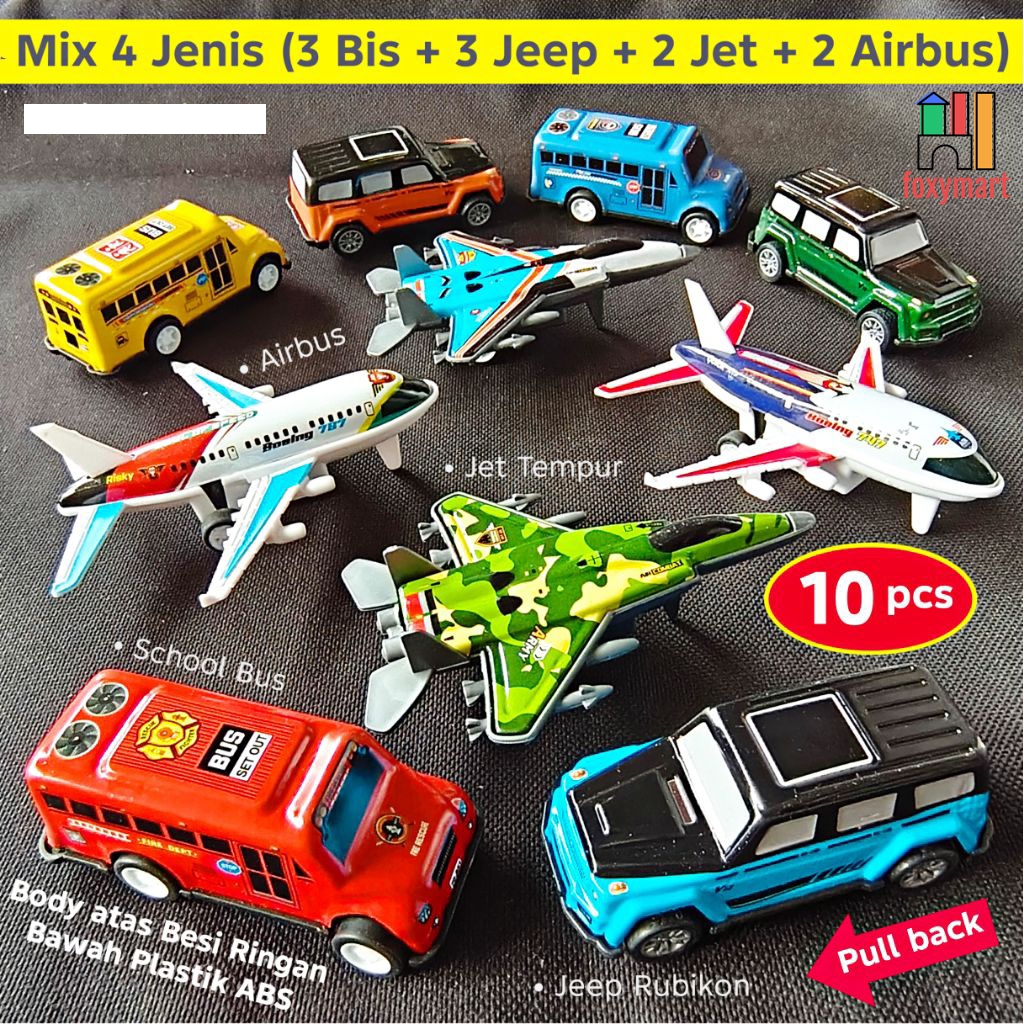 Jual MOBIL MINI MAINAN PAKET MIX 10 PCS (MOBIL JEEP BUS DAN PESAWAT ...