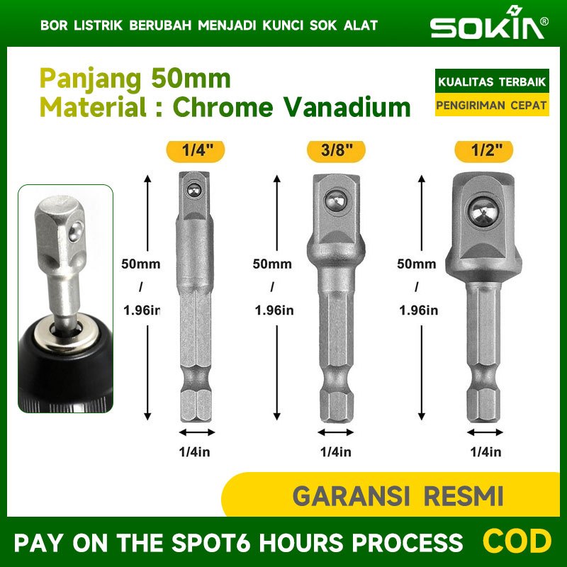 Jual SOKIN Set Adaptor Socket Bor 3Pcs (1/4", 3/8", 1/2") – Kepala Bor ...