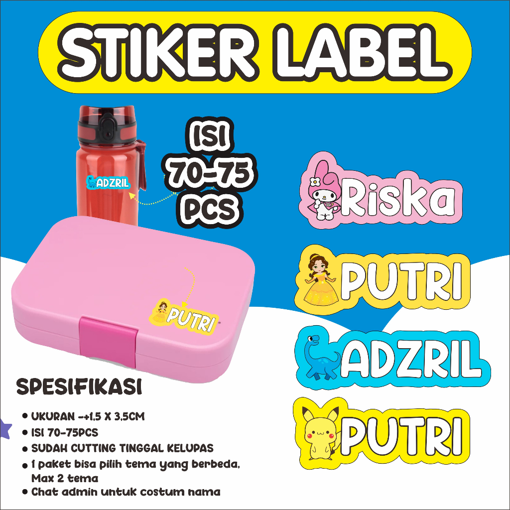Jual stiker label custom nama tahan air // stiker nama anak waterproof ...