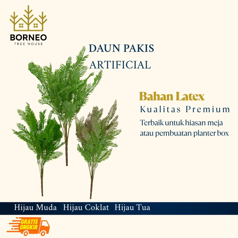 Jual Artificial Daun Pakis Borneo Tree House - 63 cm Hijau Muda & Hijau ...
