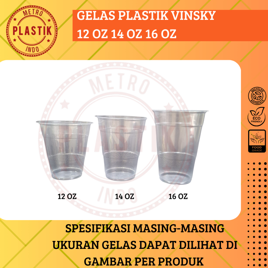 Jual Gelas Plastik Minuman Vinsky 12oz 14oz 16oz Bening @50pcs | Shopee ...