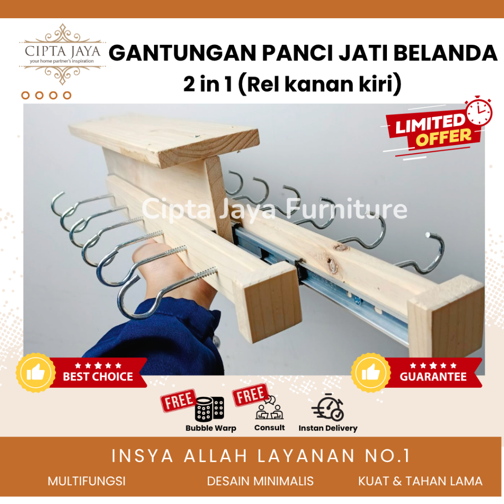 Jual Cipta Jaya - Gantungan Kayu Jati Belanda 2 IN 1 Rel Kanan Kiri Rak ...
